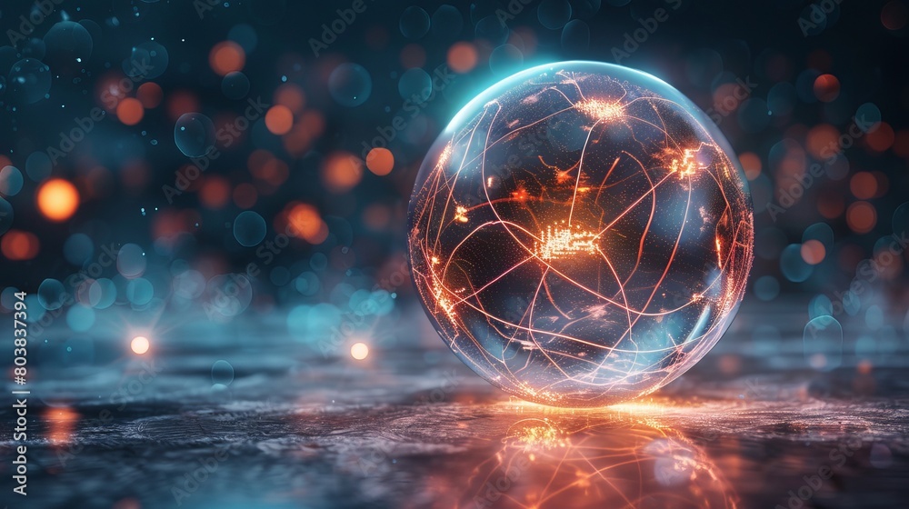 A transparent, scientific infographic-style 3D sphere displaying ...