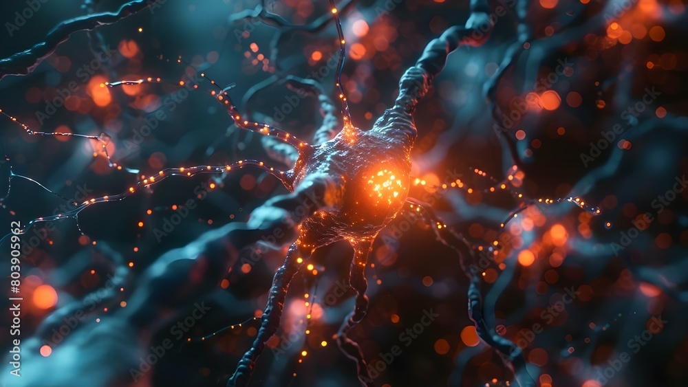 Microscopic View Of Neural Network Showing Synapse And Neuron Cells Communicating Concept