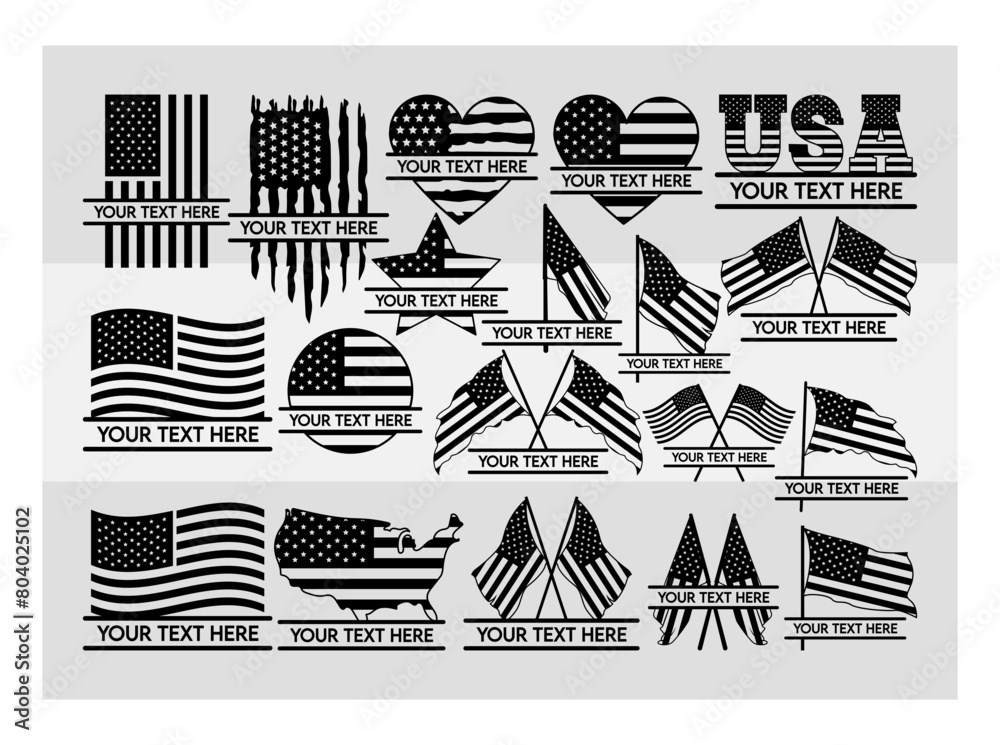 Vector de Stock American Flag Split Monogram SVG Silhouette Bundle ...