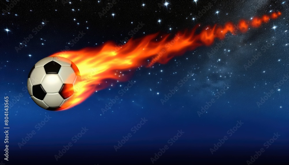 Flaming soccer ball at the stadium in the evening, Meteor-Like, World ...