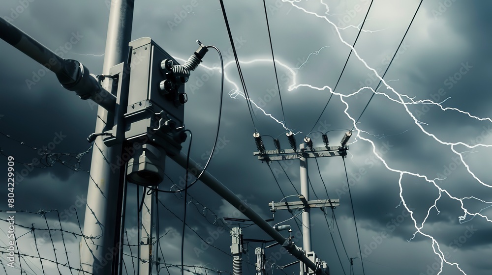 Detailed shot of lightning arrester equipment on an electric grid ...