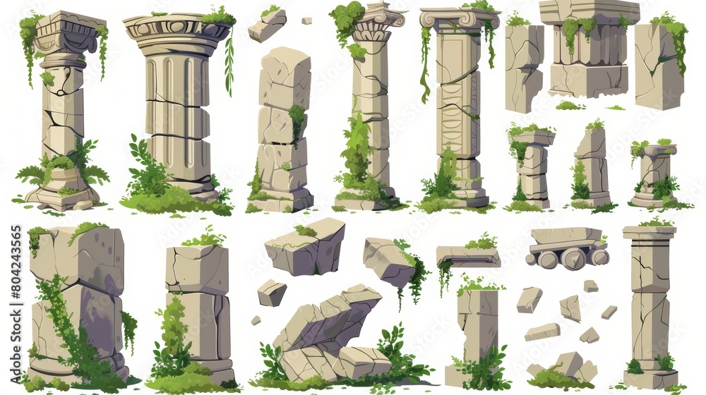 Set of ancient ruins - destroyed structures and monuments of ancient ...