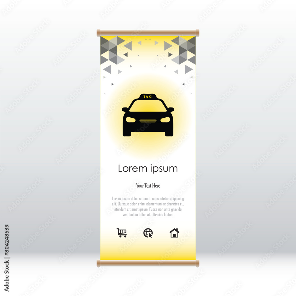 Vertical roll up banner, Car sign, taxi logo, cab service, vehicle rent ...