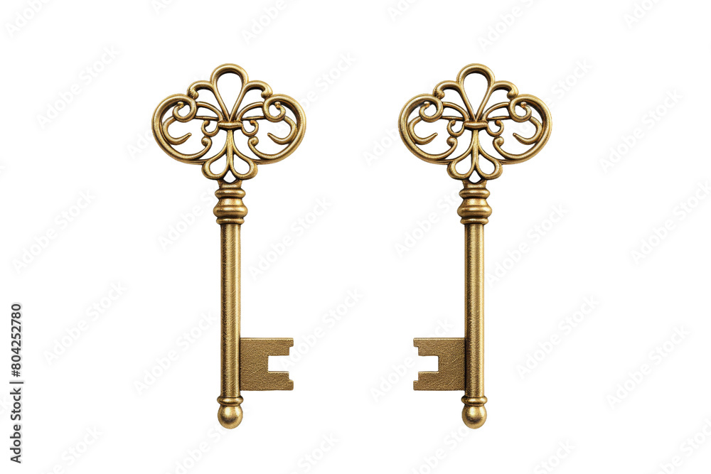 Enchanted Duo: Antique Keys Unveiled. On a White or Clear Surface PNG ...