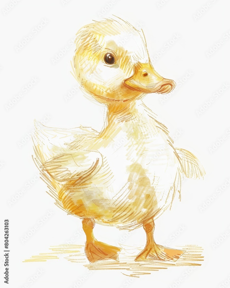 Baby chubby white duck, 4 year old's basic scribbly outline pastel ...