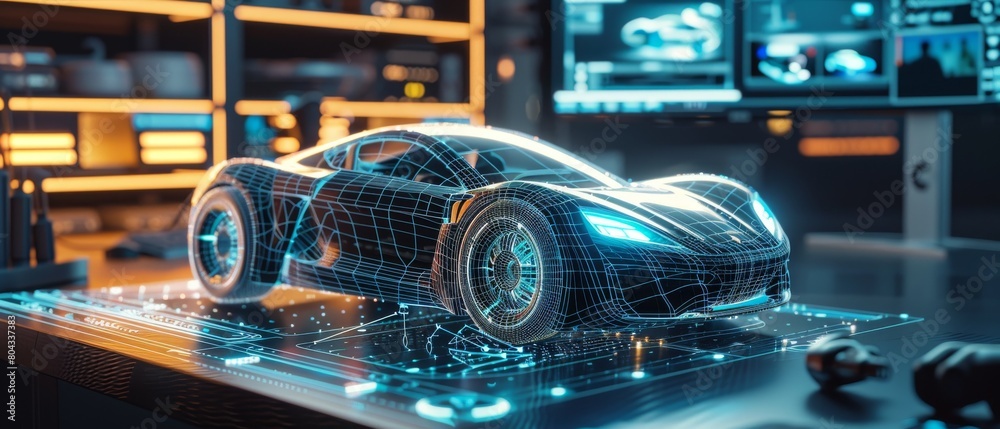 Mockup of Professional CAD Computer Software With Edit of Modern Sports Car Project. Model of ...