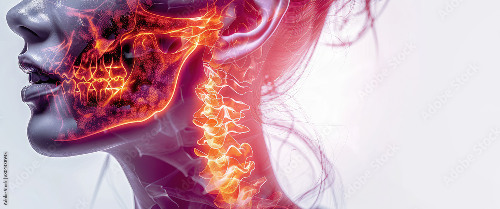 A close up of an X-ray line drawing on the side profile of a woman's ...