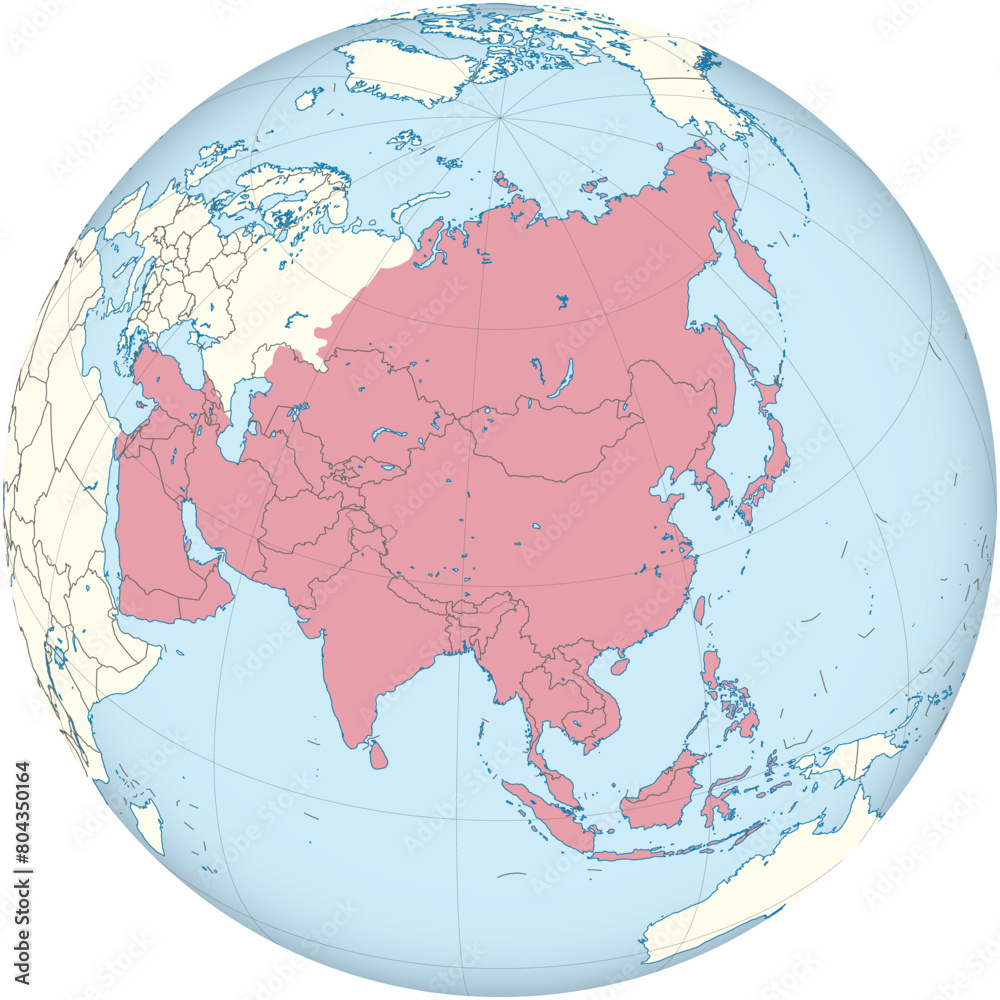 Red detailed blank political map of ASIA with black country borders ...