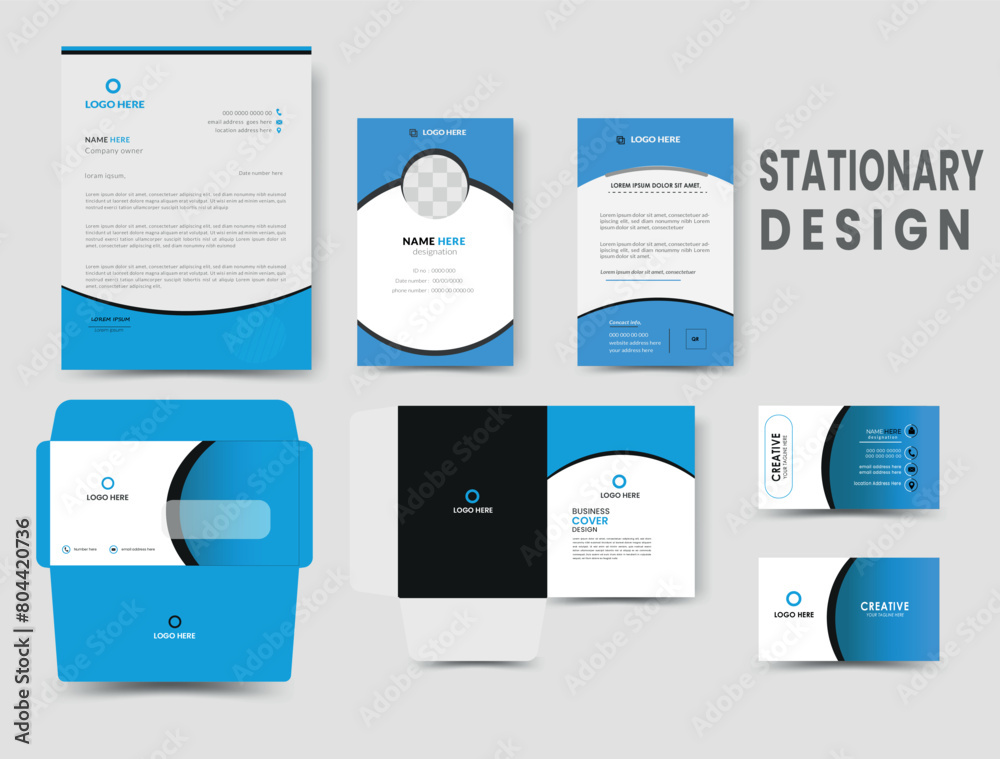 office business stationary abstract graphics vector design, set in blue ...