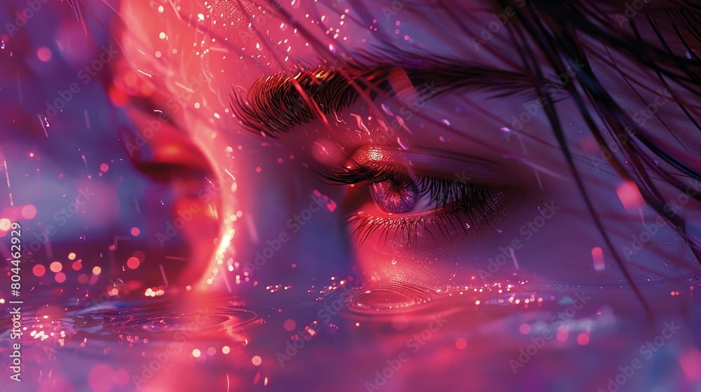 Enhance this image to show a woman's face emerging from water with a ...