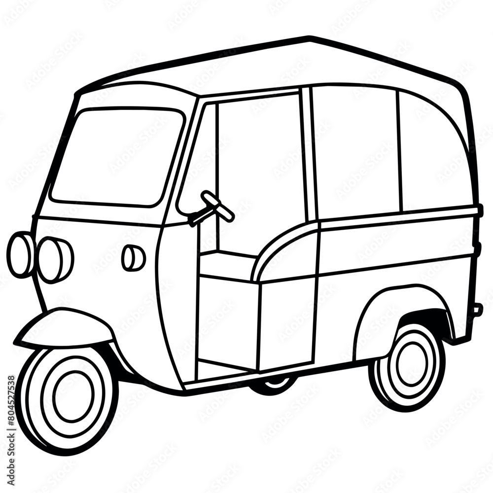 Auto Rickshaw outline illustration digital coloring book page line art ...