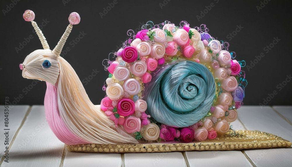 detailed snail sculpture crafted by twisting and knotting fibers to ...