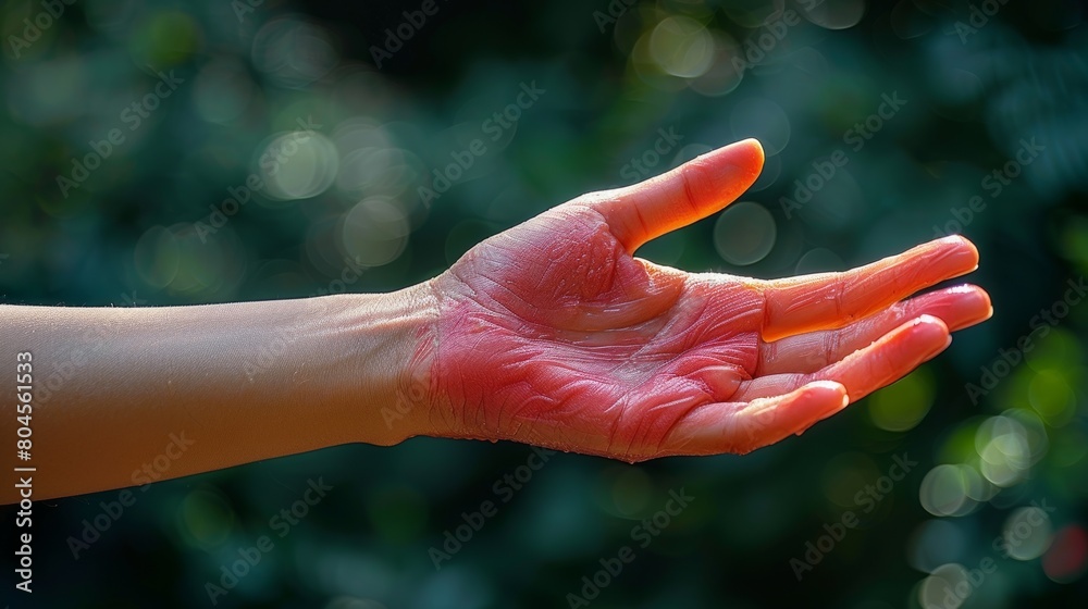 Symptom of red rash skin irritation caused by allergies. Woman ...