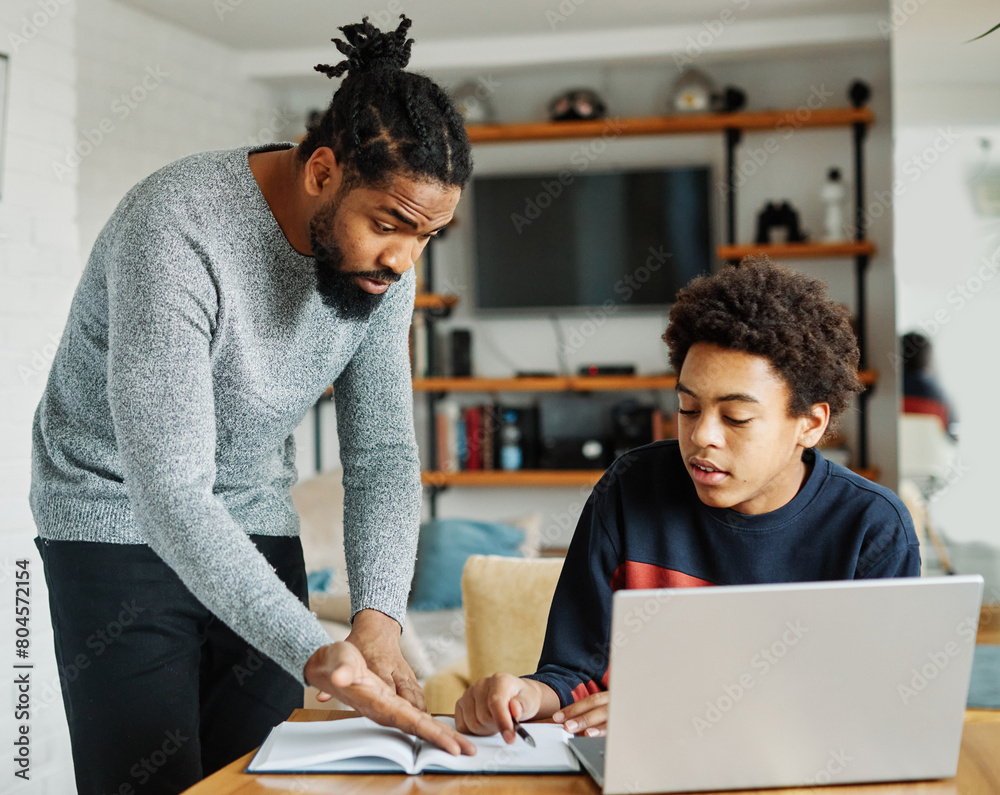 father child home family homework son teenage parent education arguing bored tired refusing ...