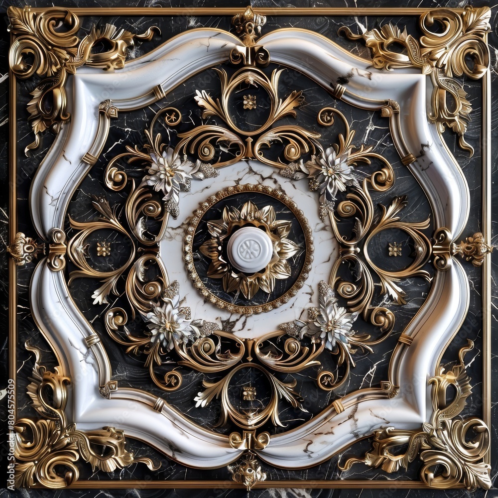 Lavish antique baroque, barocco ornate marble ceiling frame non linear ...