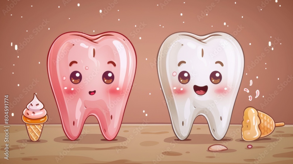 Cartoon character with sensitive teeth and ice cream in a flat design ...
