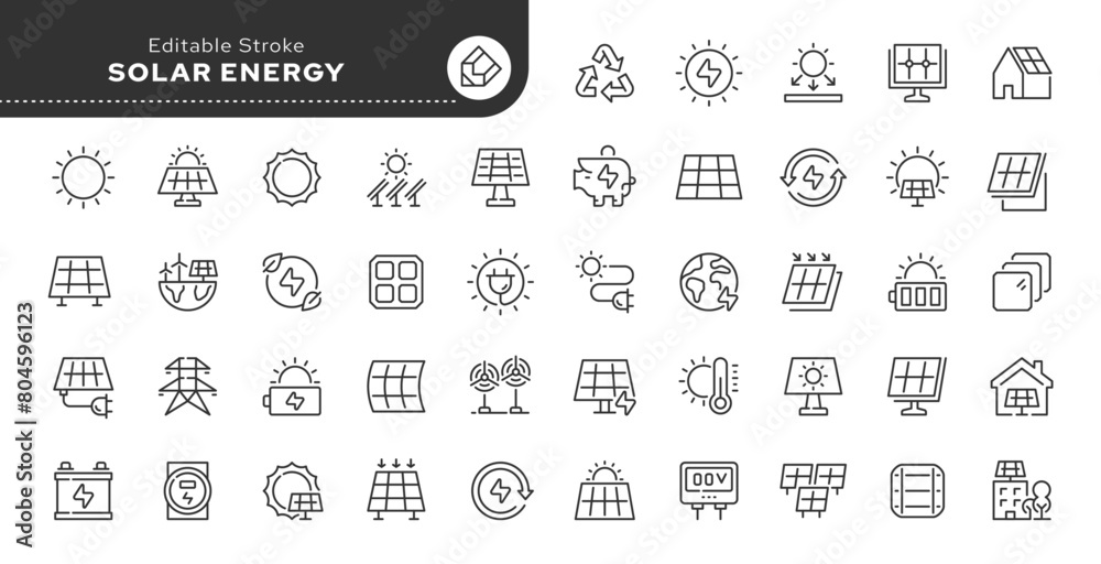 Series - Solar energy, solar battery. Set of line icons in linear style ...