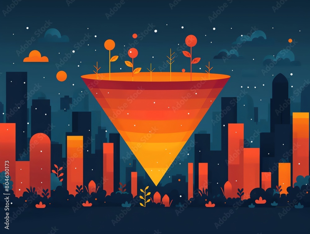 Minimalist illustration of a funnel with traffic entering and leads ...