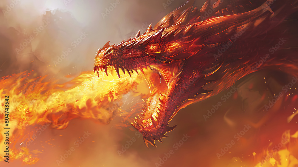 The dragon in this image is a formidable creature, its scales ...