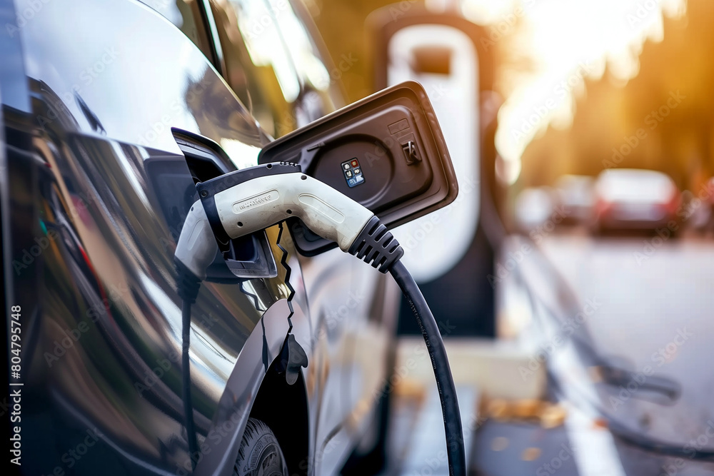 charging car at electric vehicle charging station growth of sustainable ...