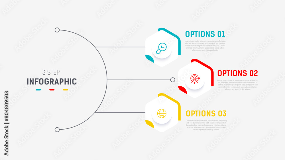 Three Step Infographic label design Vector template with line icons ...