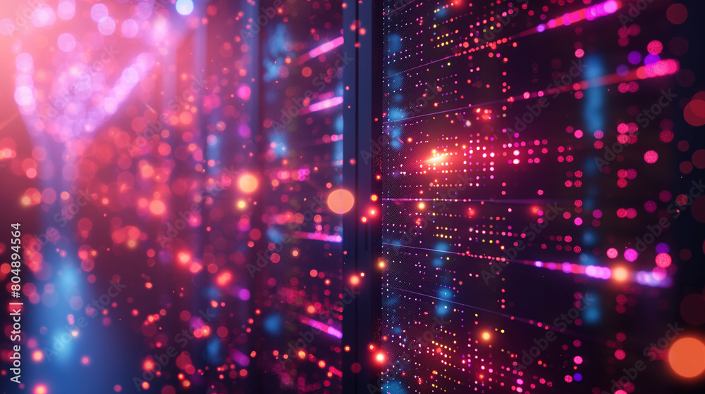 Data center or digital storage. Server rack with glowing lights ...