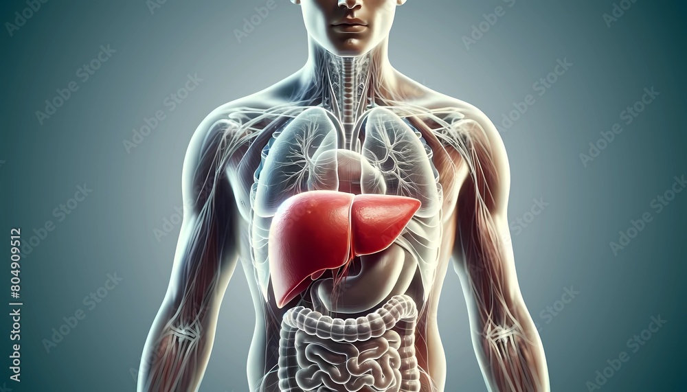 medical illustration of the human river anatomical position Concept of ...