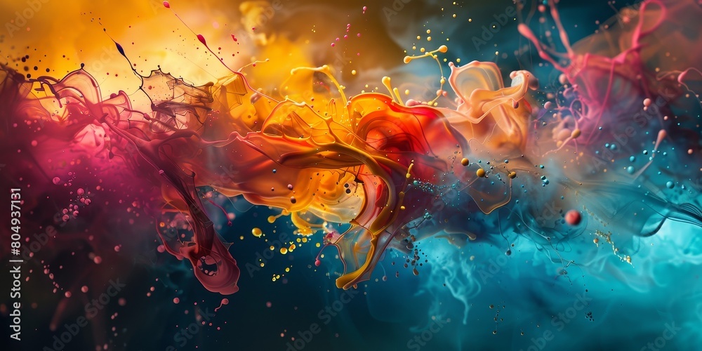 This abstract painting features a dynamic composition of different ...