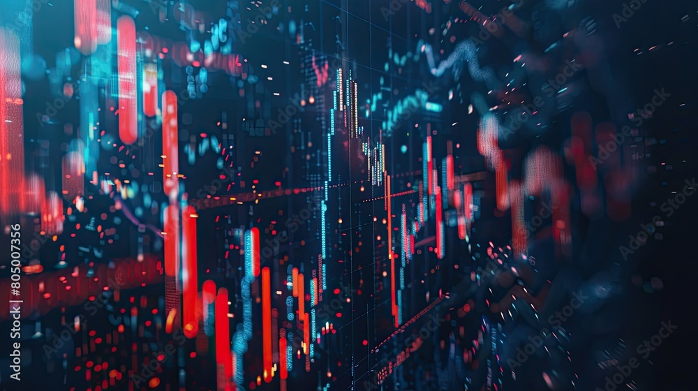 Virtual stock market lines and financial charts over dark background ...