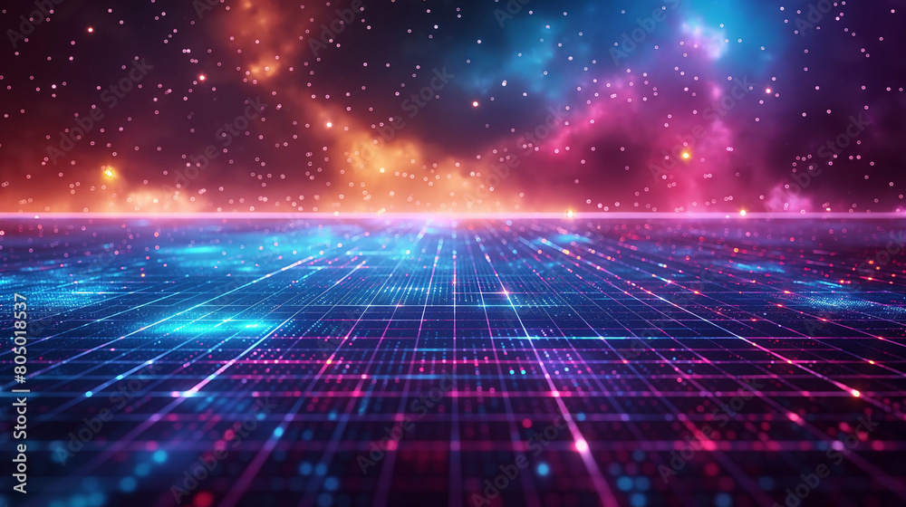 Technology background perspective retro grid. Futuristic cyber surface ...