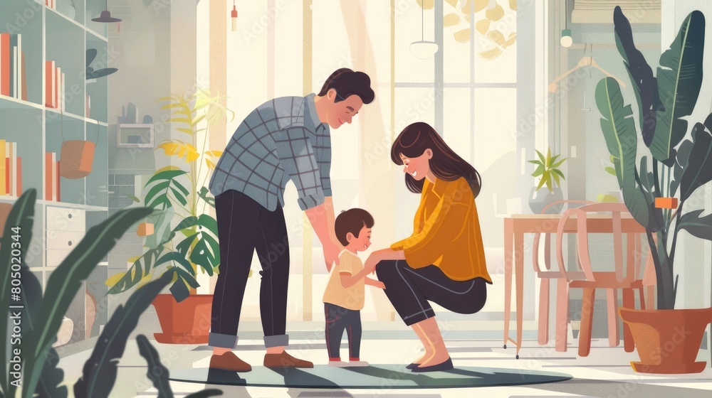 Heartwarming scenes of parental guidance: parents nurturing, supporting ...