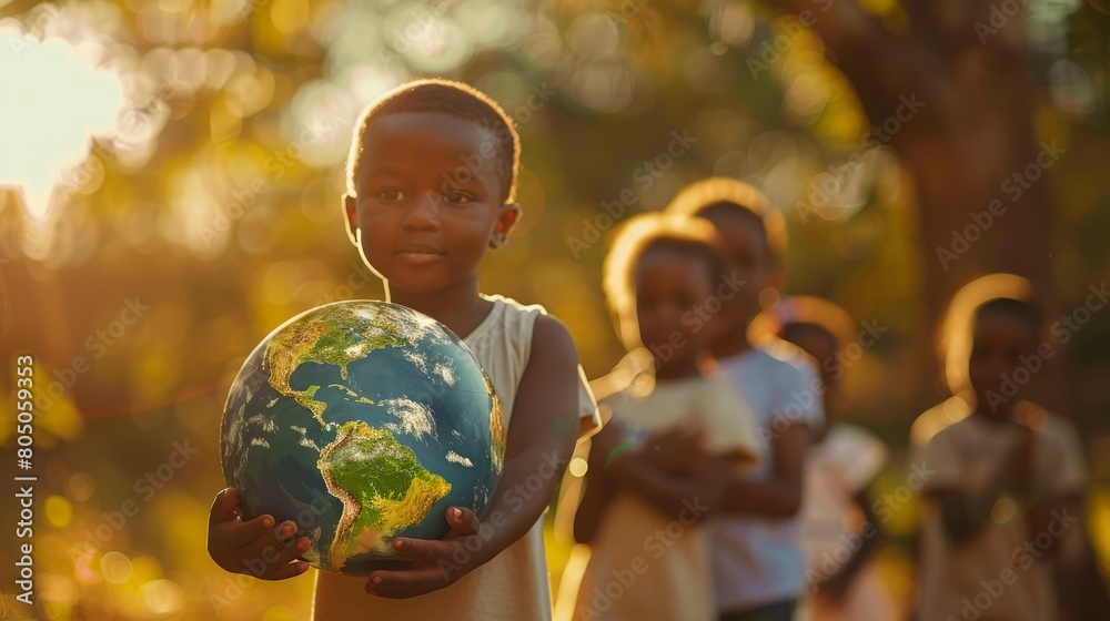 International day of peace concept with African Children holding earth ...