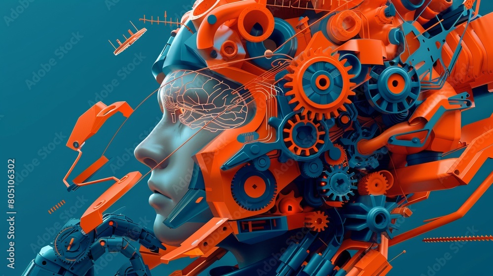 Imagine an engineer deep in thought, surrounded by floating gears and ...