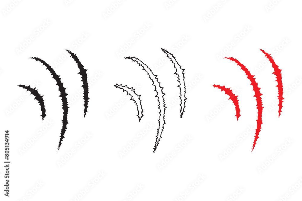 Animal claw scratches and marks. Set. Black and red bloody silhouettes ...