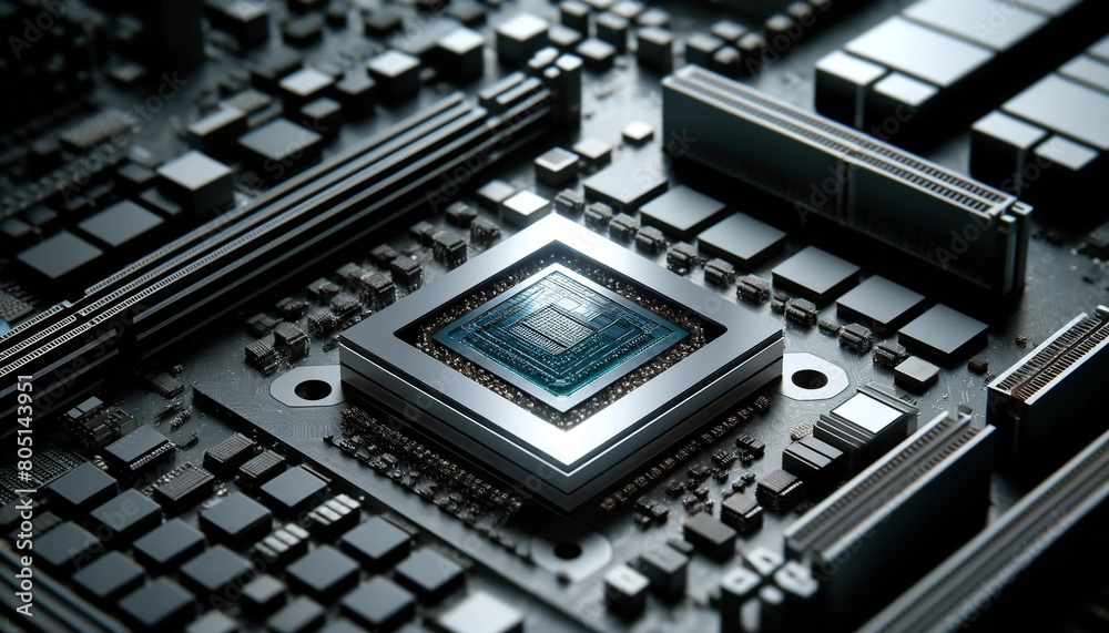 Intense close-up image of an advanced artificial intelligence processor ...