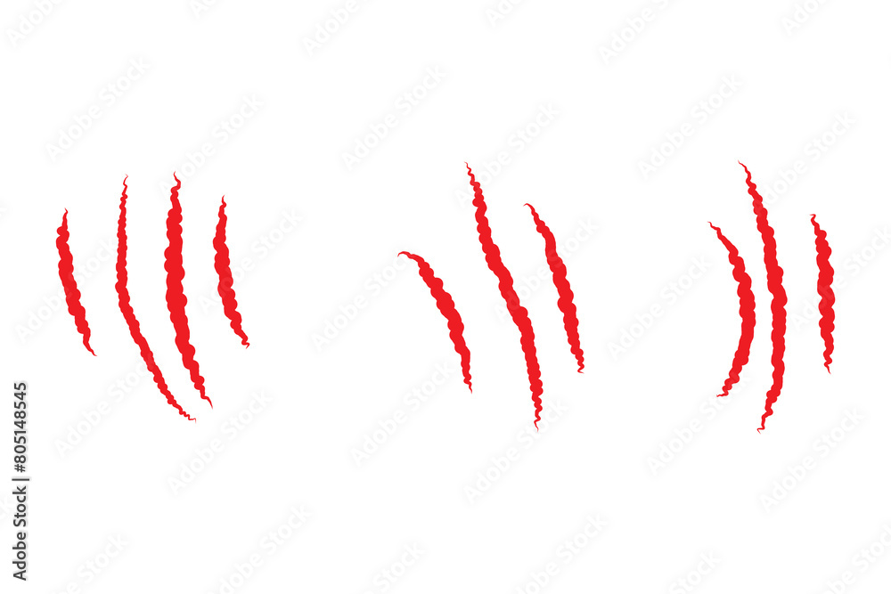 Animal claw scratches and marks. Set. Black and red bloody silhouettes ...