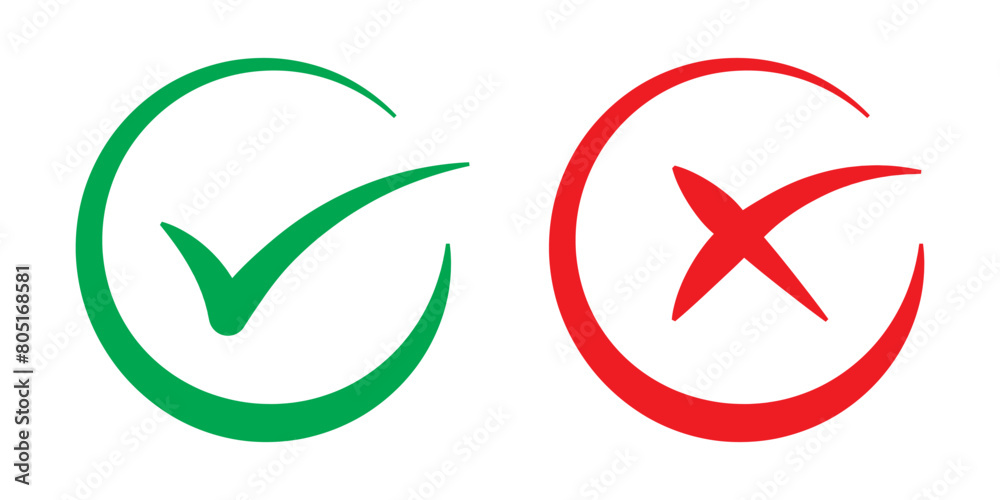 Tick and Cross check mark vector icons in line style design for website ...