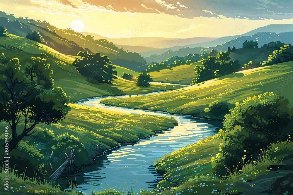 Transform a serene landscape scene into a digital masterpiece using ...