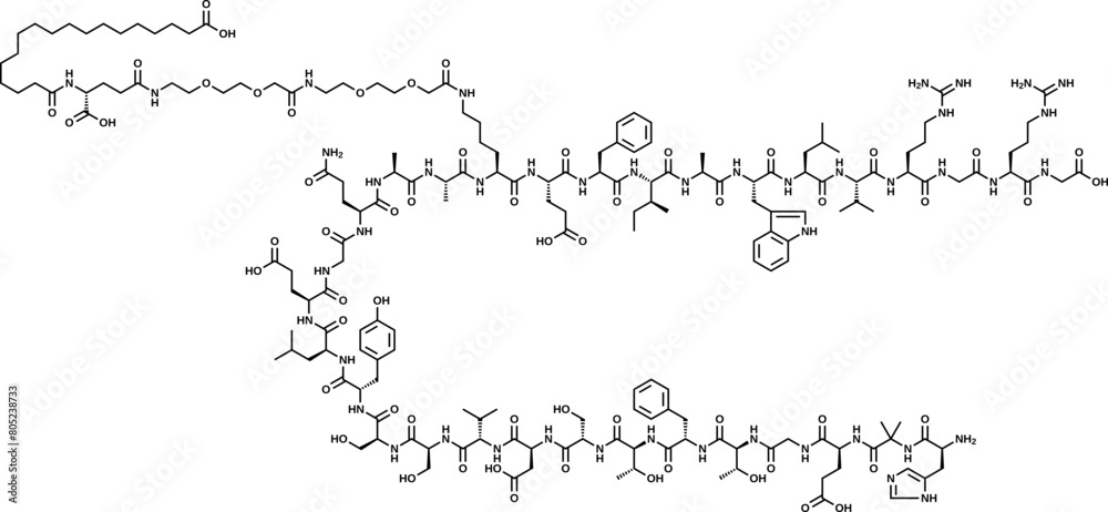 Antidiabetic medication semaglutide structural formula, vector ...