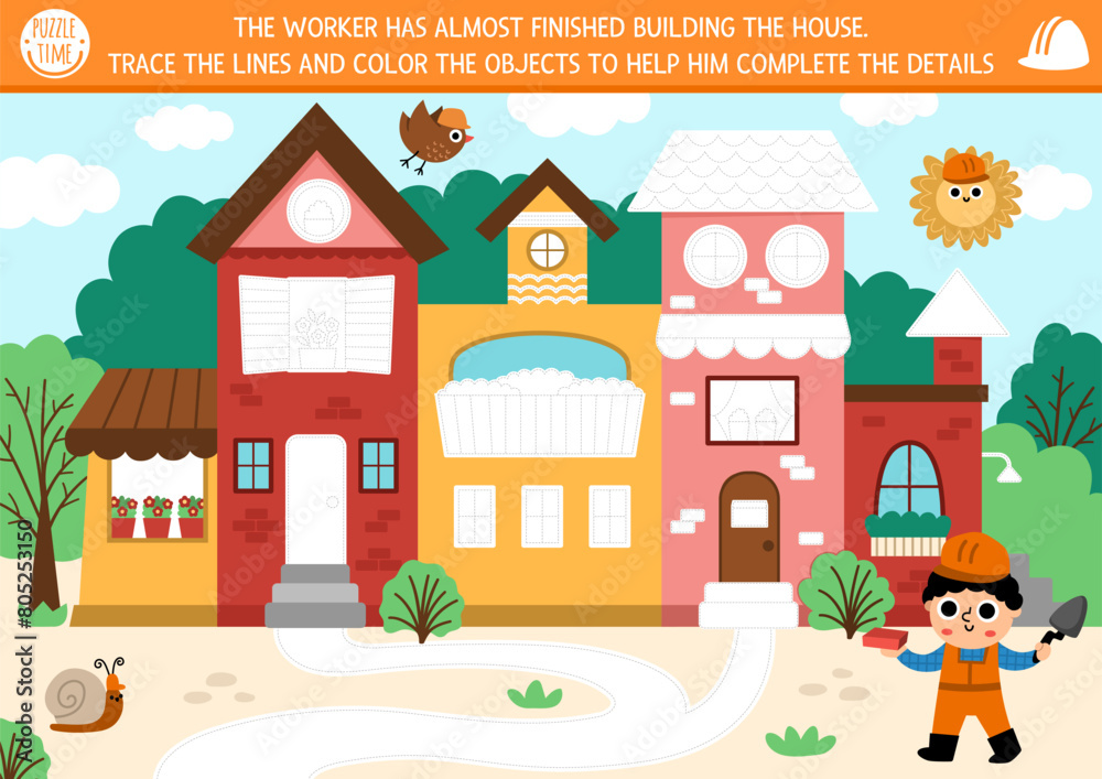 Construction site drawing, coloring, tracing and writing practice ...