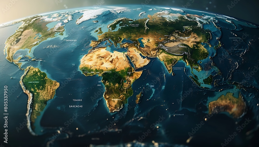 World Map - Earth Flat View from Space with Physical Global Satellite ...