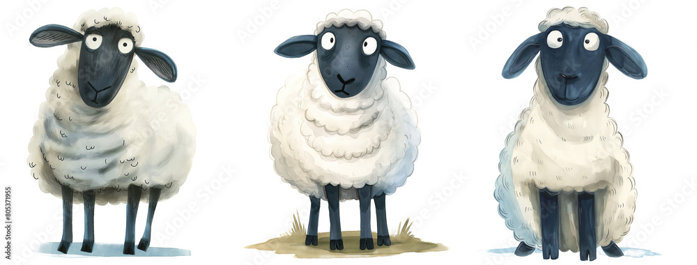 cartoon sheep on transparent background. Watercolor illustrated book ...