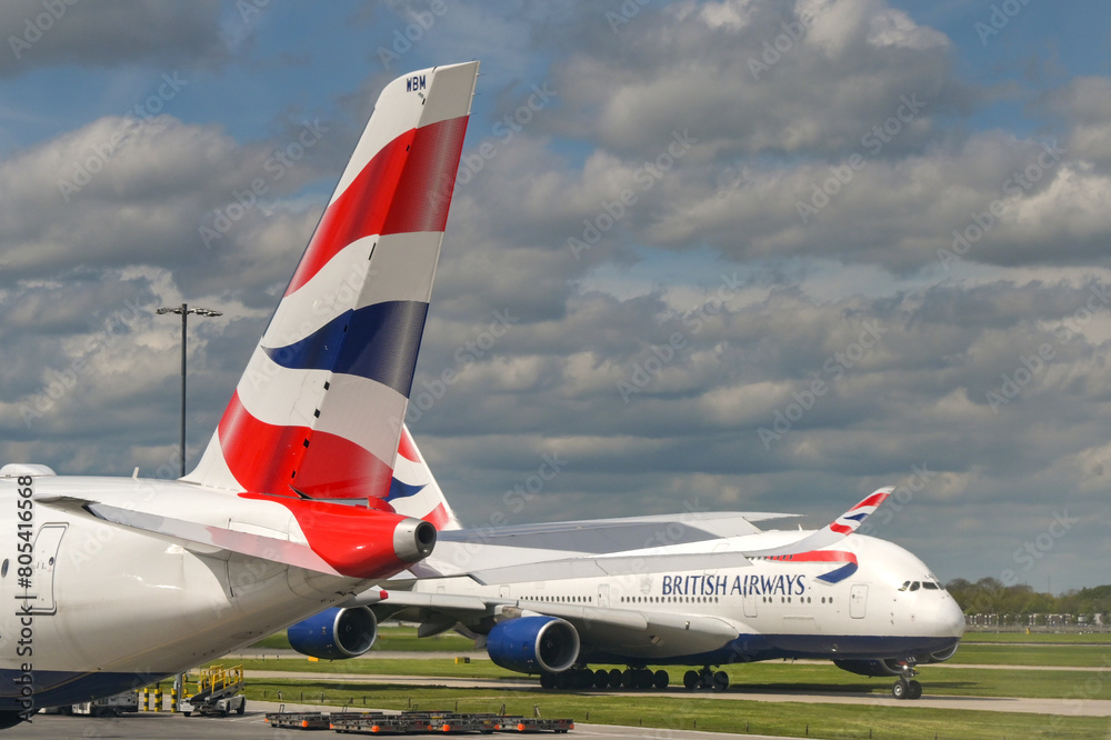 London, England, UK - 29 April 2024: Tail fin of a British Airways ...