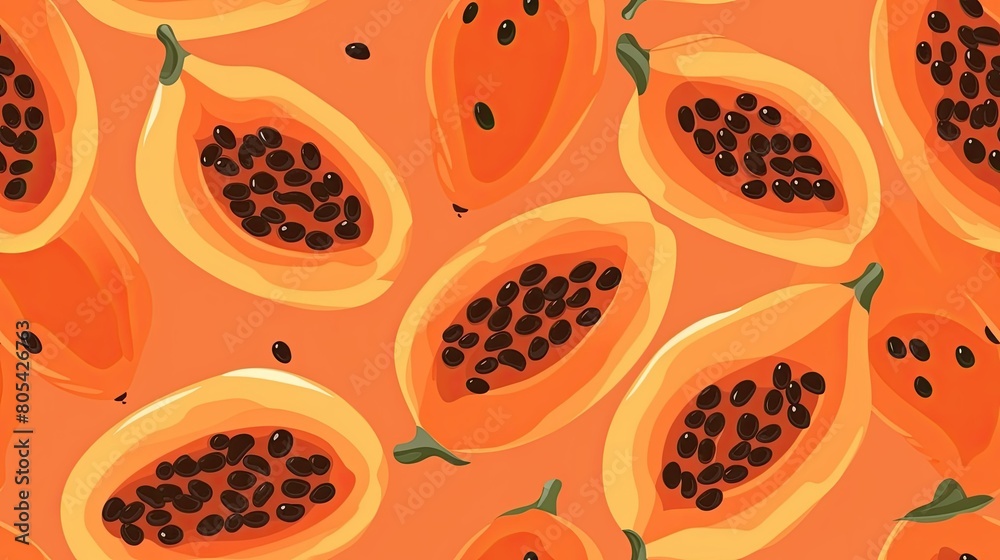 seamless pattern of exotic papayas backgrounds illustrations Stock ...