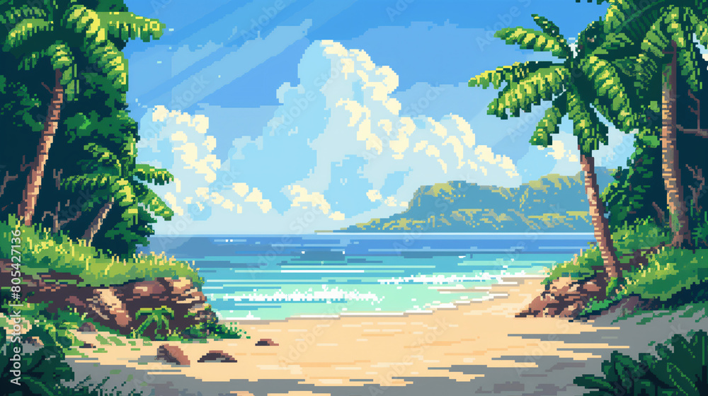 pixel art of sunny beach dungeon background battle scene in RPG old ...