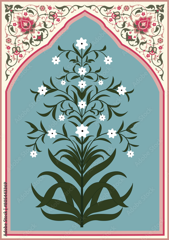 Jharoka , Mughal art , Decorative Indian beautiful Mughal illustration ...