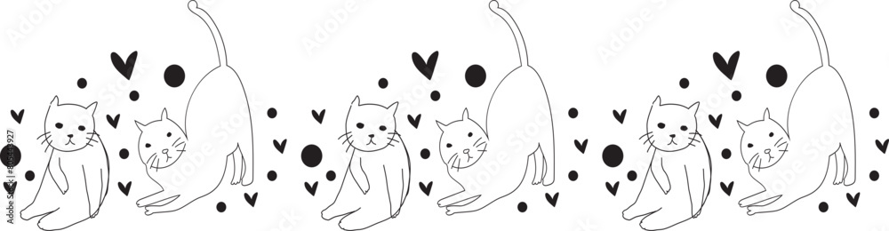 Cute cat line border on transparent background. Stock Vector | Adobe Stock