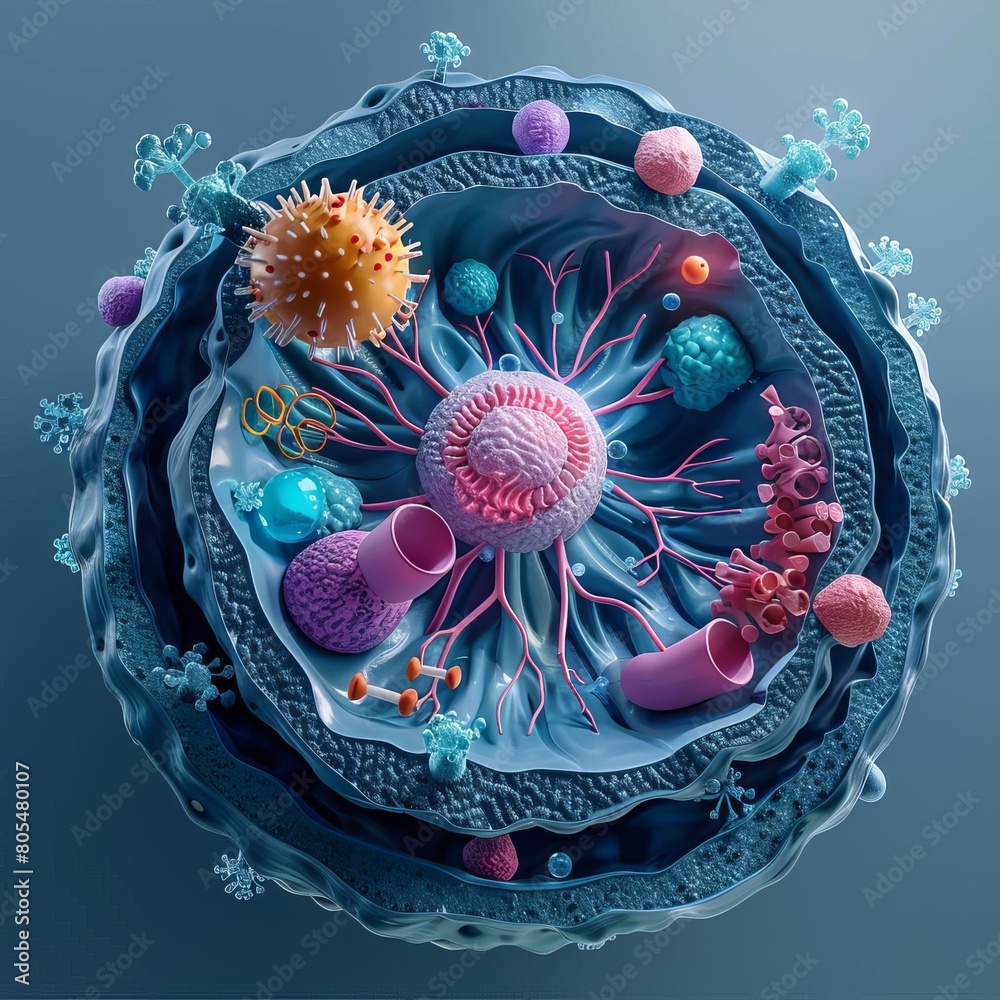 Subunits inside eukaryotic cell, nucleus and organelles and plasma ...