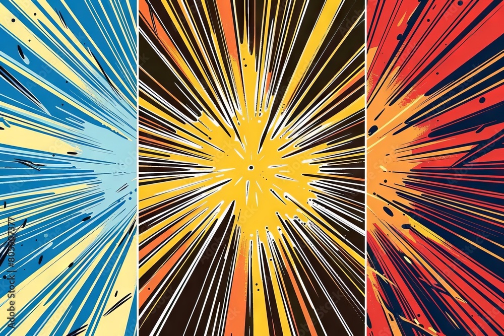 energetic manga and anime inspired comic speed lines in three dynamic ...