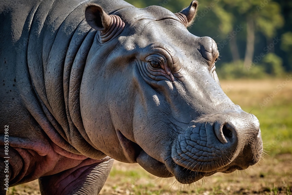 top close and full framed view of Hippo head , detailed and sharp ...